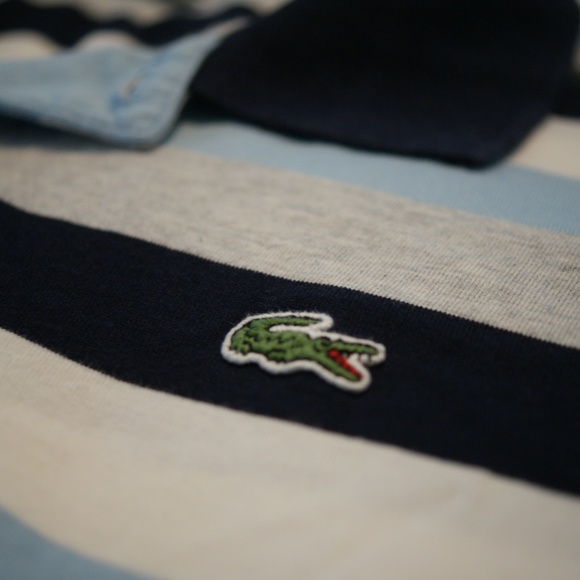 Lacoste | Shirts | Lacoste Bluegraywhite Striped Polo | Poshmark